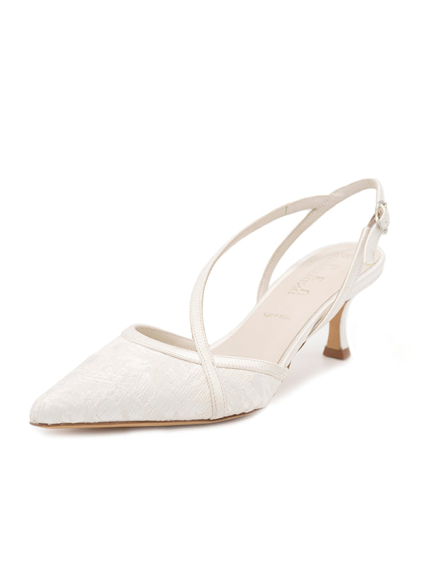 Something Bleu - Sevey Pointed Toe Slingback Kitten Heel - White Swan